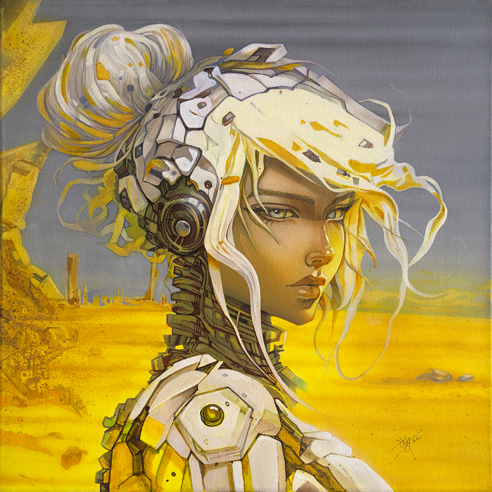 'Tribal Cyborg' 2023. Acrylic Painting & marker Pens.